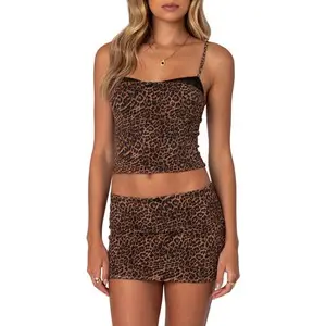 EDIKTED Leopard Print Mesh Camisole - Brown