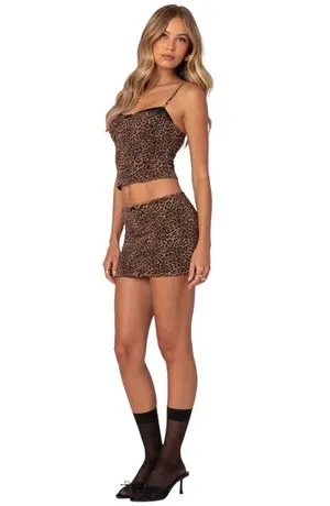 EDIKTED Leopard Print Mesh Camisole - Brown