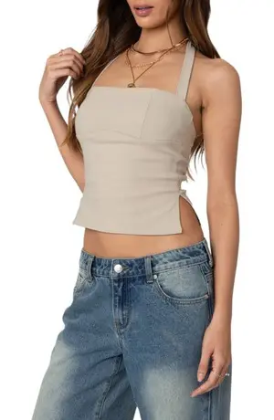 EDIKTED Dara Halter Top - Beige