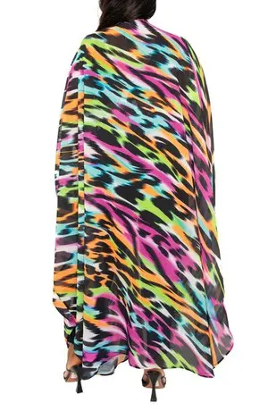 BUXOM COUTURE Animal Print Chiffon Robe With Wrist Bands - Multi