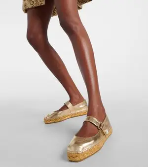 JIMMY CHOO Fayence Metallic Leather Espadrilles - Gold