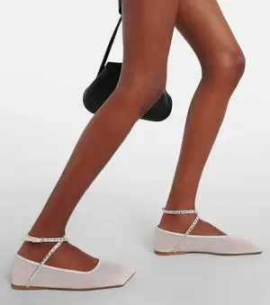 Amina Muaddi Ane Embellished Ballet Flats - White