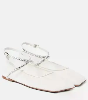 AMINA MUADDI Amina Muaddi Embellished Mesh Ballet Flats