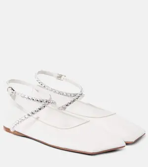 Amina Muaddi Ane Embellished Ballet Flats - White