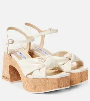 JIMMY CHOO Heloise 95 Leather Platform Sandals - White