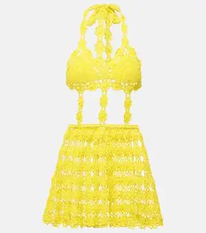 Anna Kosturova Ibiza Crochet Cotton Minidress - Yellow