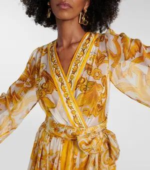 Dolce & Gabbana Majolica Silk Chiffon Midi Dress