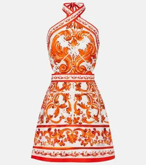 Dolce & Gabbana Majolica Print Cotton Poplin Mini Dress - Orange
