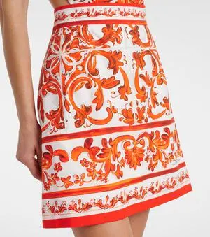 Dolce & Gabbana Majolica Print Cotton Poplin Mini Dress - Orange