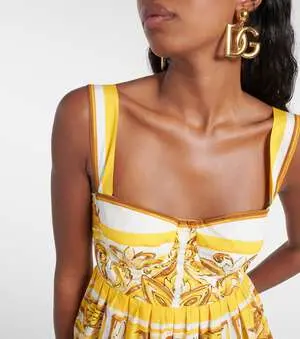 Dolce & Gabbana Majolica Print Cotton Poplin Mini Dress - Yellow