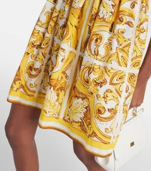 Dolce & Gabbana Majolica Print Cotton Poplin Mini Dress - Yellow
