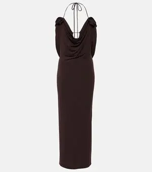 Magda Butrym Floral-appliqué Draped Midi Dress - Brown