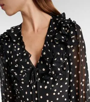 Rixo Lasca Ruffled Silk Blouse - Black
