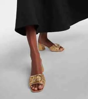 Valentino Garavani Vlogo Signature 60 Metallic Mules - Gold