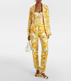 Dolce & Gabbana Majolica Silk Straight Pants