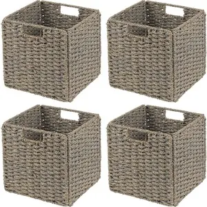 MDESIGN Seagrass Woven Cube Bin Basket Organizer, Handles - Gray Wash