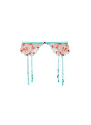 Fleur Du Mal Rose & Vine Embroidery Garter Belt - Bright Jade