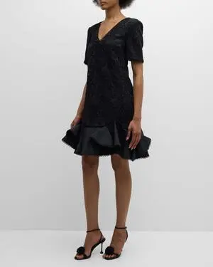 Badgley Mischka Floral Lace Mini Dress In Black - 51% Off | Editorialist