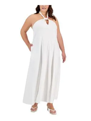 Inc Plus Womens Linen Halter Dress - White