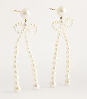 Sophie Bille Brahe Yellow And Freshwater Pearl Bow Rosette Earrings