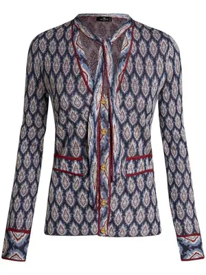Etro Bow-detail Jacquard Cardigan - Blue