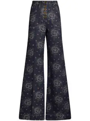 Etro Floral-jacquard Flared Jeans - Blue