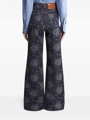 Etro Floral-jacquard Flared Jeans - Blue