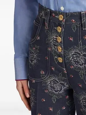 Etro Floral-jacquard Flared Jeans - Blue