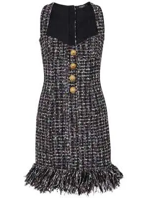 Balmain Button-embellished Tweed Mini Dress