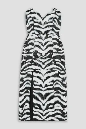 Halpern Strapless Sequined Zebra-print Tulle Midi Dress