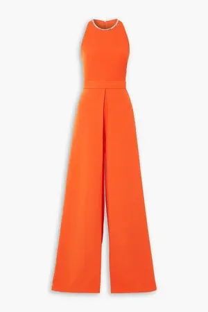 Safiyaa Eula Embellished Pleated Crepe Jumpsuit - Orange