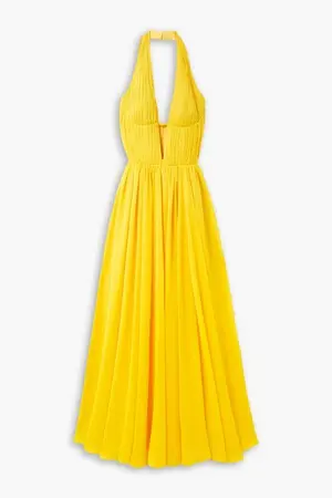 RASARIO Pleated Chiffon Halterneck Gown