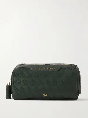ANYA HINDMARCH Girlie Stuff Textured Leather-trimmed Econyl-jacquard Cosmetics Case - Green