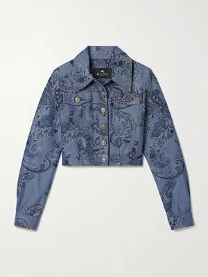 Etro Cropped Denim Jacquard Jacket - Blue