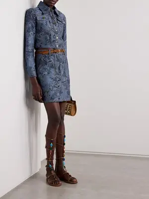 Etro Cropped Denim Jacquard Jacket - Blue