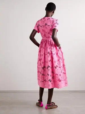 SELF-PORTRAIT Belted Cotton-blend Guipure Lace Midi Dress