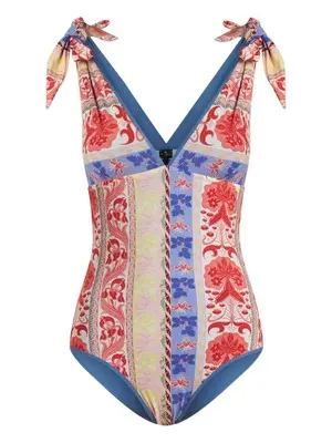 Etro Graphic-print V-neck Swimsuit - White
