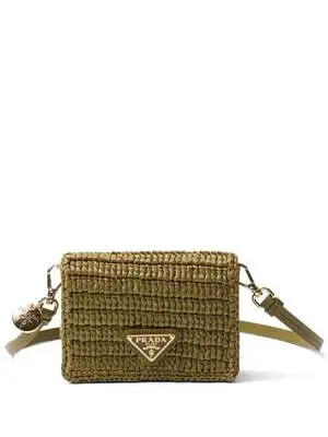 Prada Enamel Triangle Logo Crochet Purse - Green