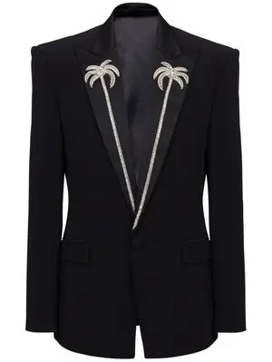 Balmain Palm Tree-embroidered Single-breasted Blazer - Black