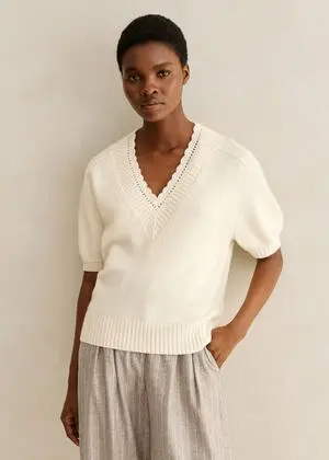 ME+EM Merino Cashmere Crochet Trim V Neck Jumper