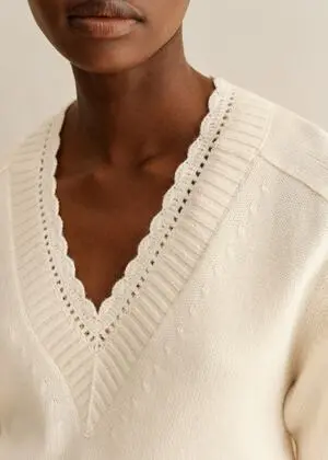 ME+EM Merino Cashmere Crochet Trim V Neck Jumper