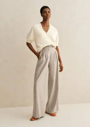 ME+EM Merino Cashmere Crochet Trim V Neck Jumper