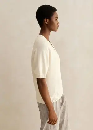 ME+EM Merino Cashmere Crochet Trim V Neck Jumper