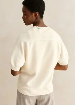 ME+EM Merino Cashmere Crochet Trim V Neck Jumper