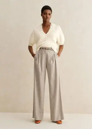 ME+EM Merino Cashmere Crochet Trim V Neck Jumper