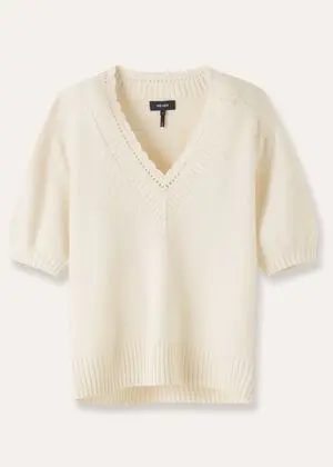 ME+EM Merino Cashmere Crochet Trim V Neck Jumper