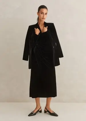 ME+EM Silk-blend Velvet Draped Midi Dress