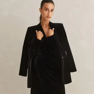 ME+EM Silk-blend Velvet Draped Midi Dress