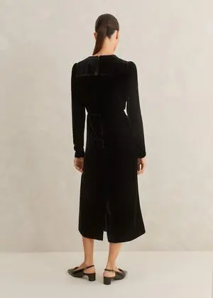 ME+EM Silk-blend Velvet Draped Midi Dress