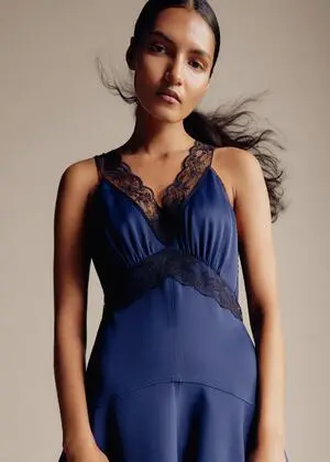 ME+EM Satin And Lace Full-length Slip Dress